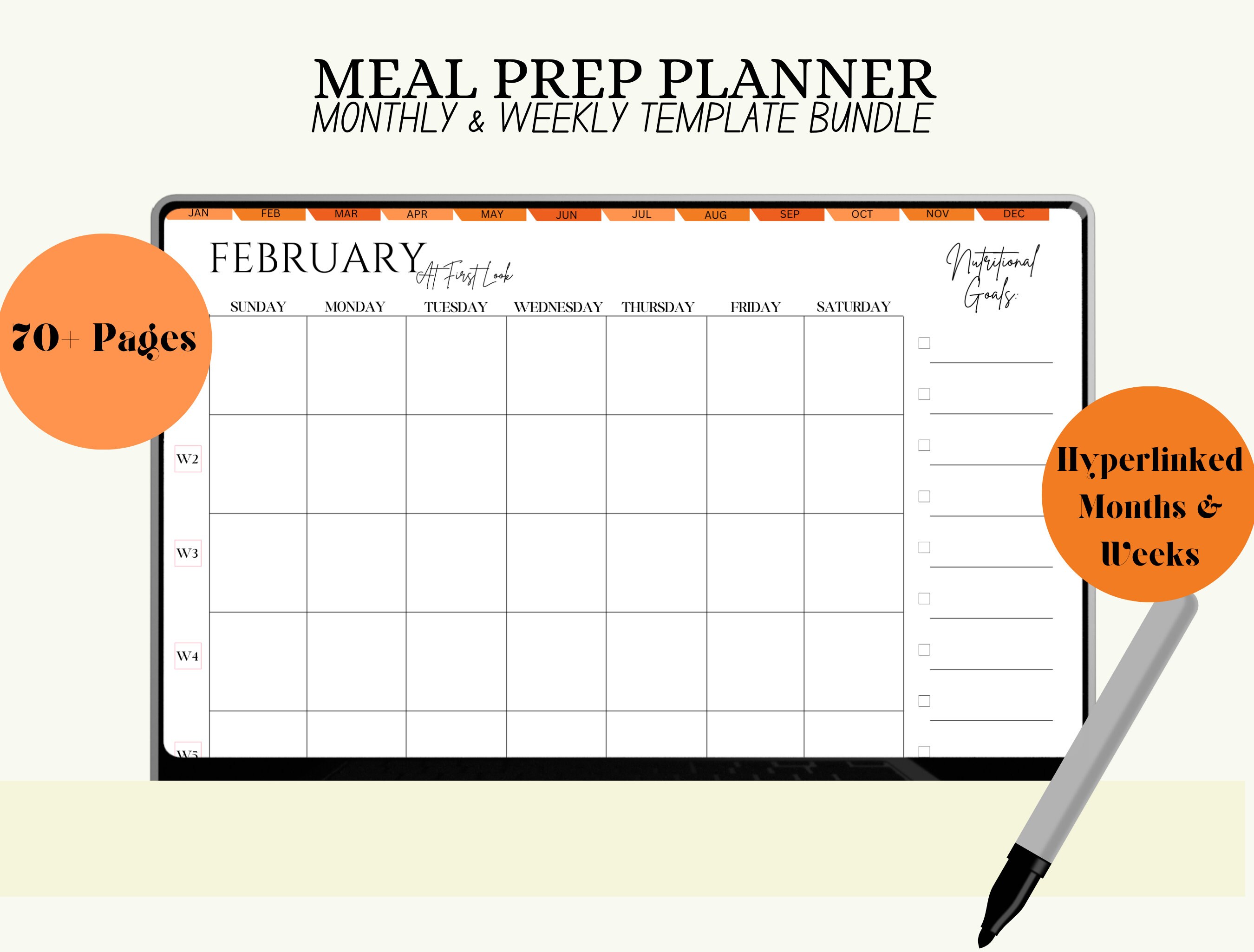 Digital Meal Planner Template Bundle, Printable Weekly Meal Planner ...