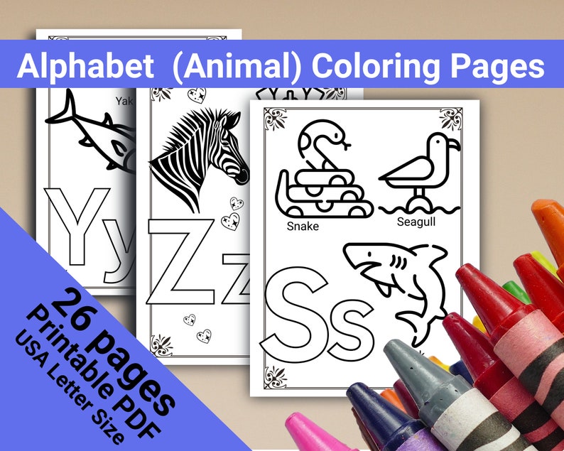 Alphabet Animals Printable PDF Alphabet Animal Coloring Pages - Etsy