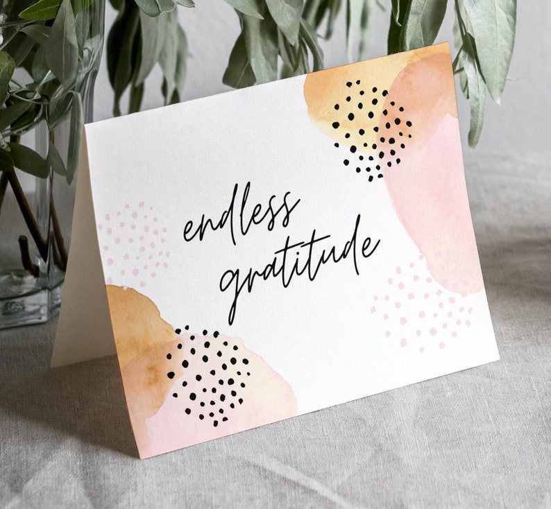 PRINTABLE 5x7 Thank You Card, Endless Gratitude Card, Blank Thank You ...