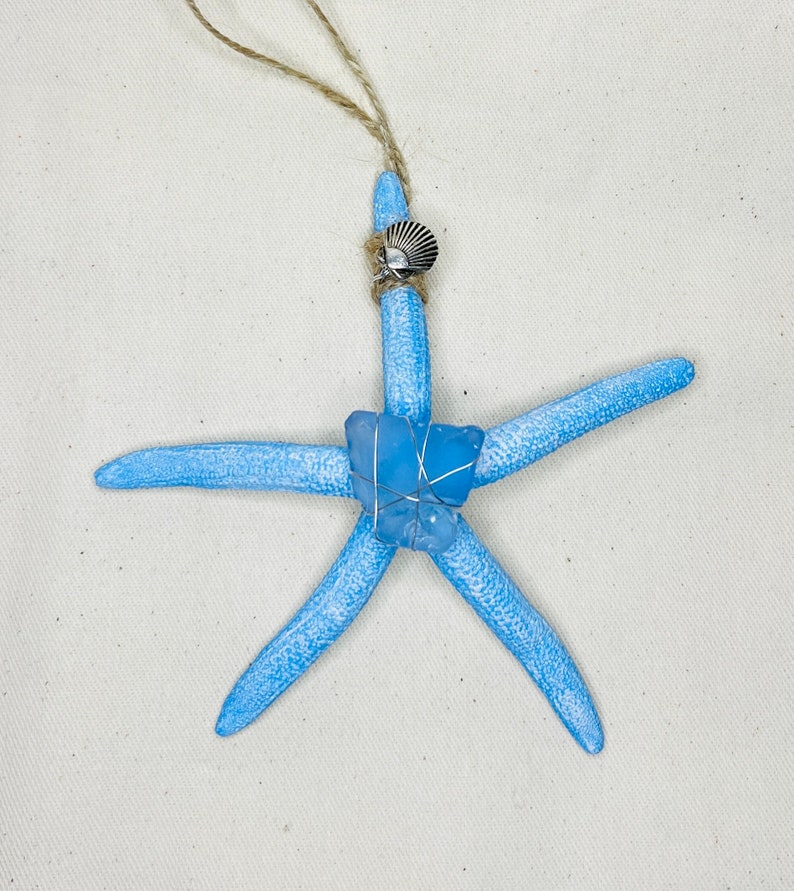 Starfish Christmas Ornaments/sea Glass/coastal Decor/hand Painted Blue ...