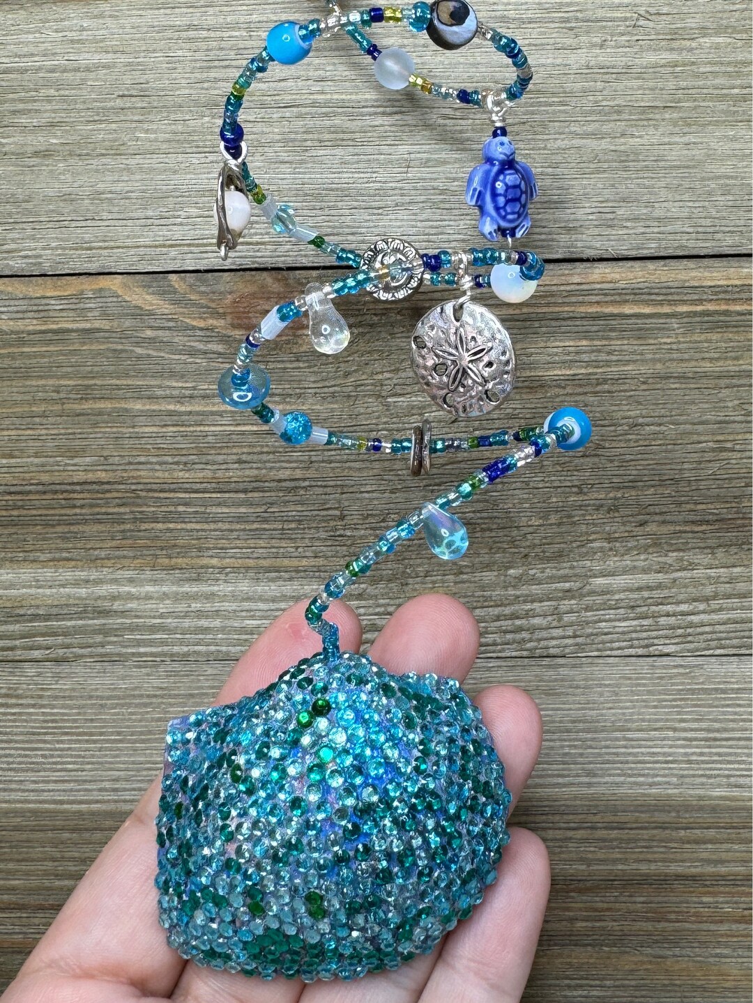 Suncatcher Spiral Beachy Bling Sea Shell Beaded Shell/colorful/memory ...