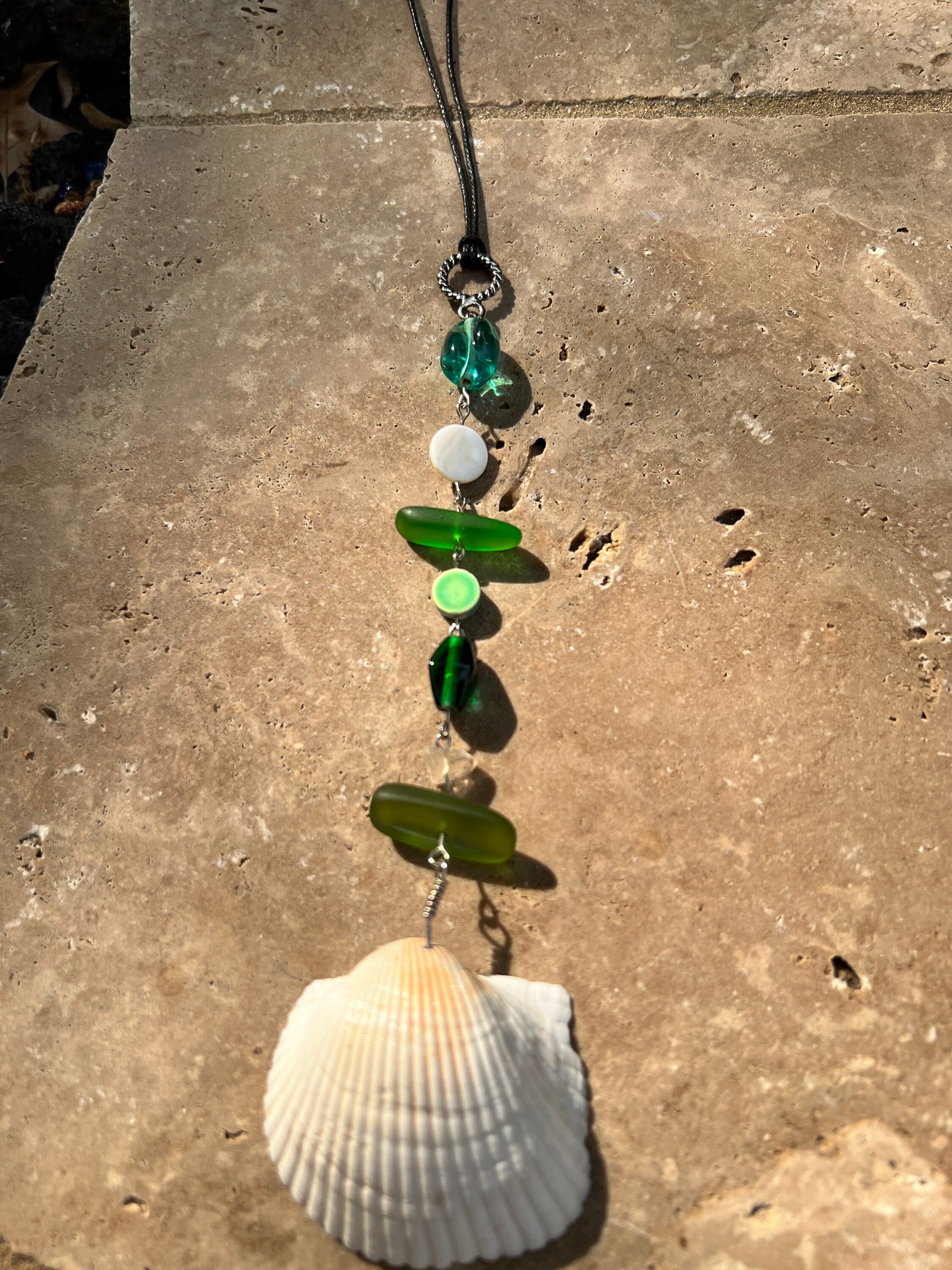 Suncatcher Ornament/beachy Beaded Sea Shell Sea Glass/aqua Green Silver ...