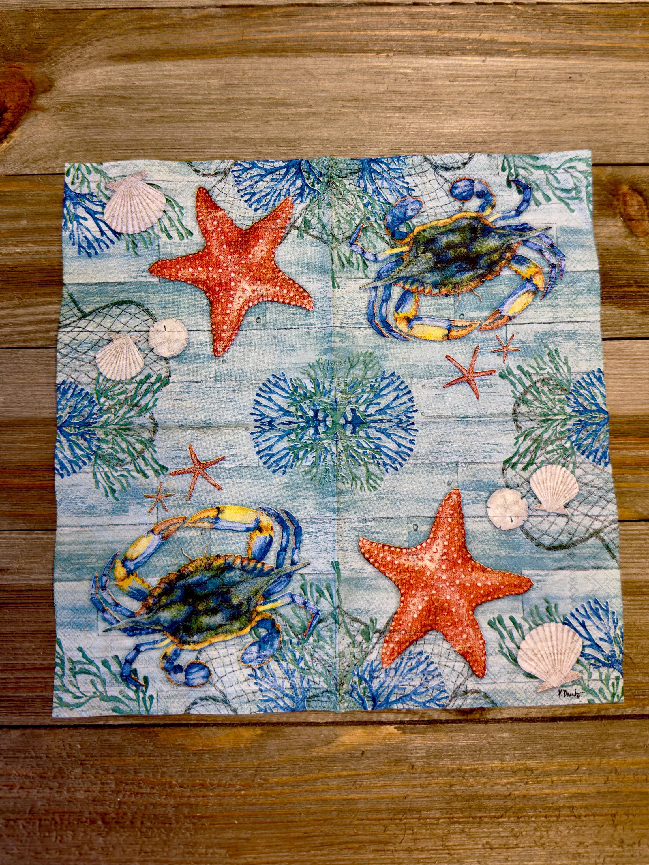 Decoupage Paper Napkins/ocean Theme/starfish Blue Crabs Coral/nautical ...