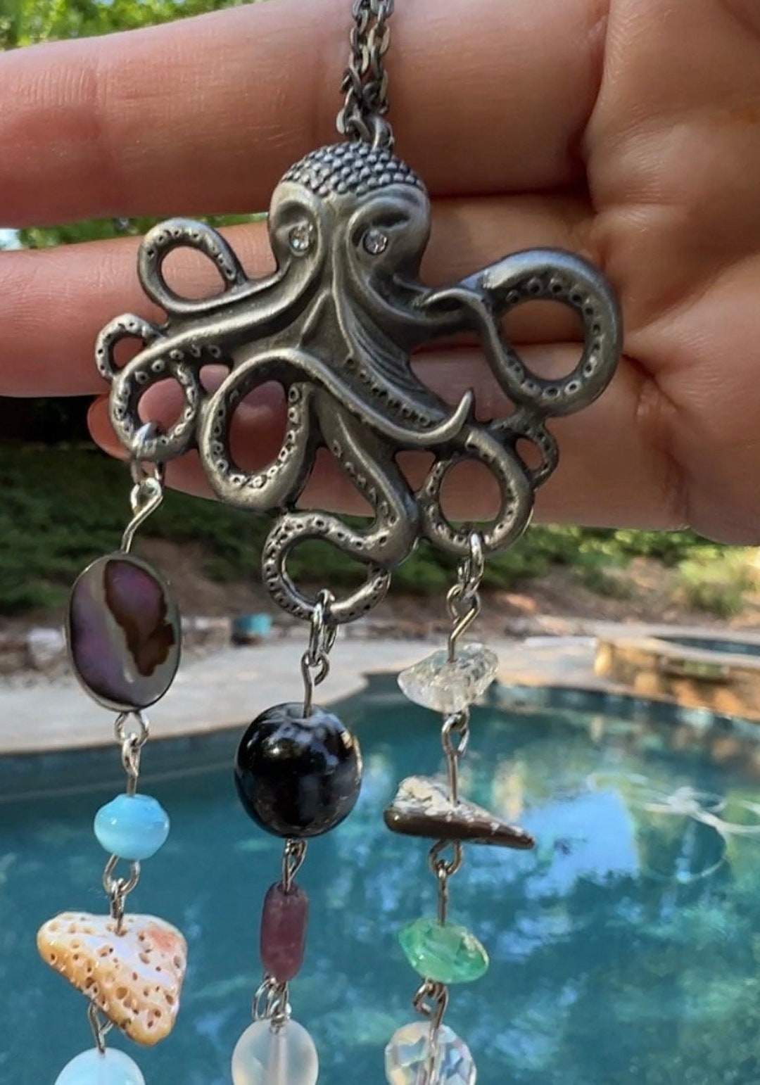 Sun Catcher Beachy Octopus Beaded Shell Sea Glass Suncatcher/blue Aqua ...