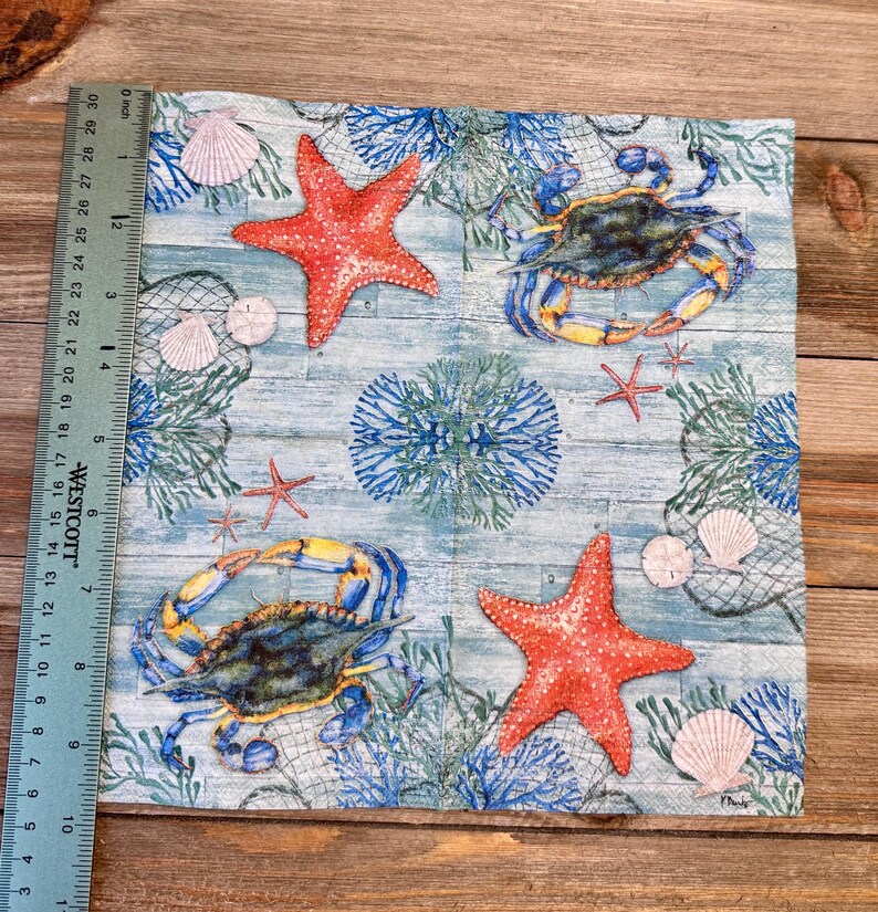 Decoupage Paper Napkins/ocean Theme/starfish Blue Crabs Coral/nautical ...