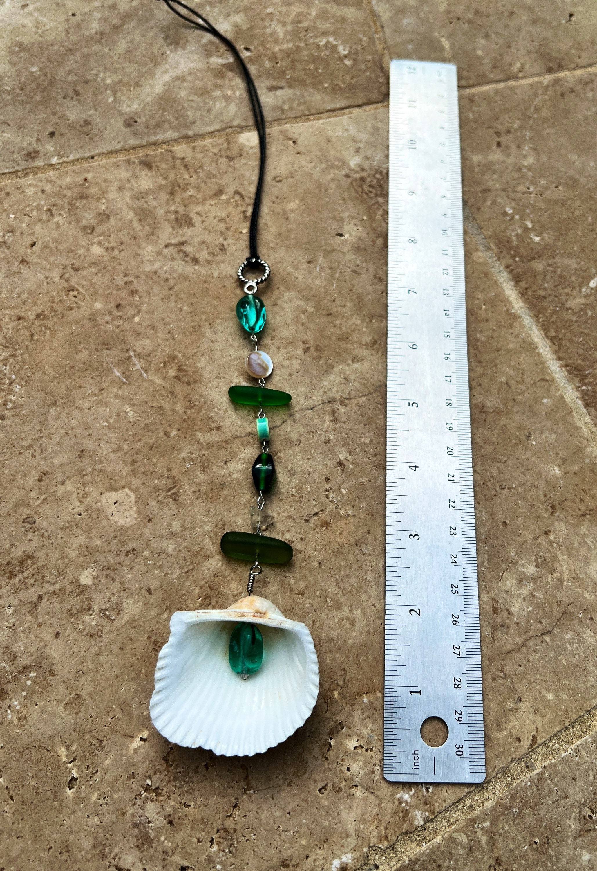 Suncatcher Ornament/beachy Beaded Sea Shell Sea Glass/aqua Green Silver ...