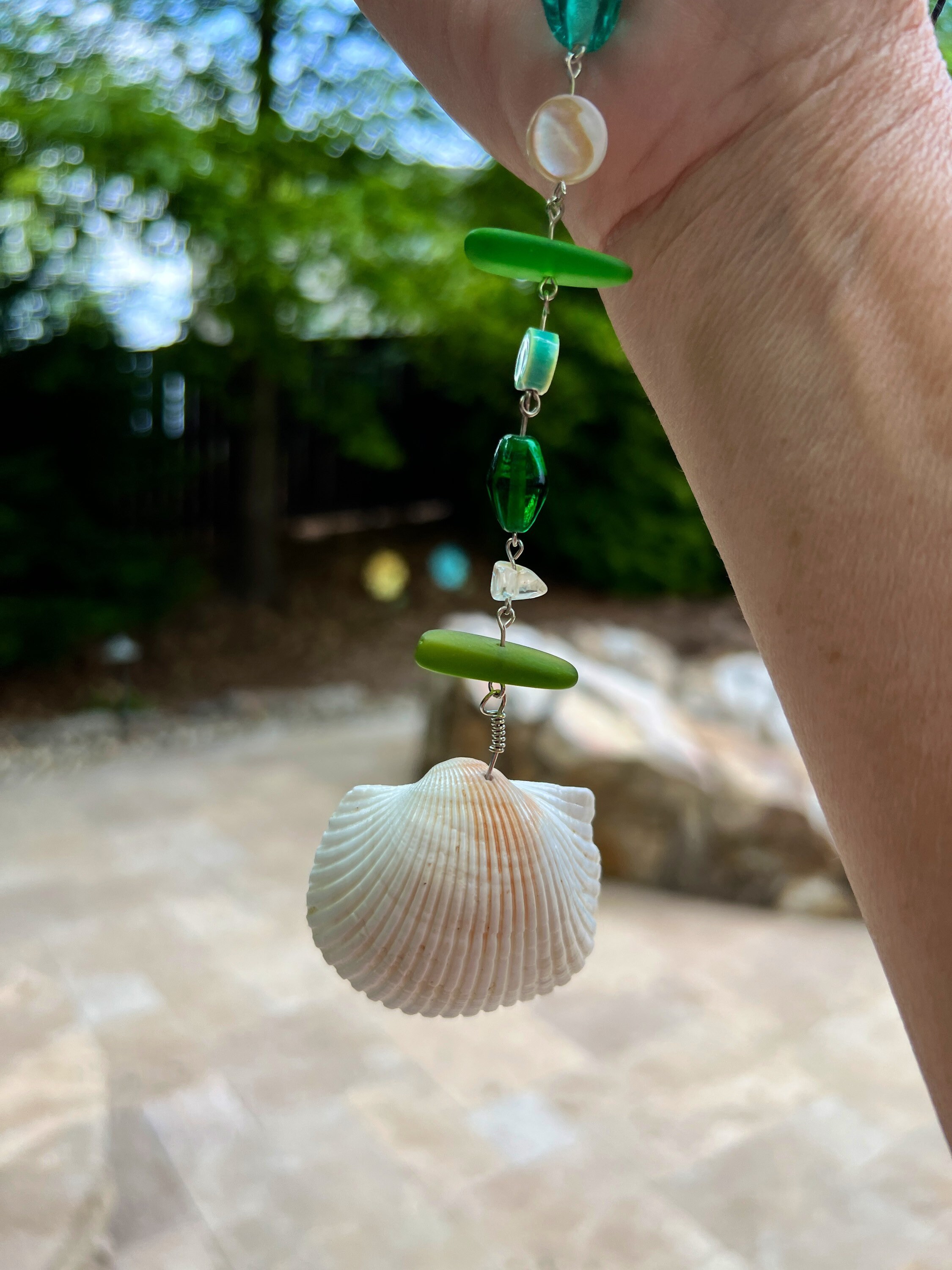 Suncatcher Ornament/beachy Beaded Sea Shell Sea Glass/aqua Green Silver ...