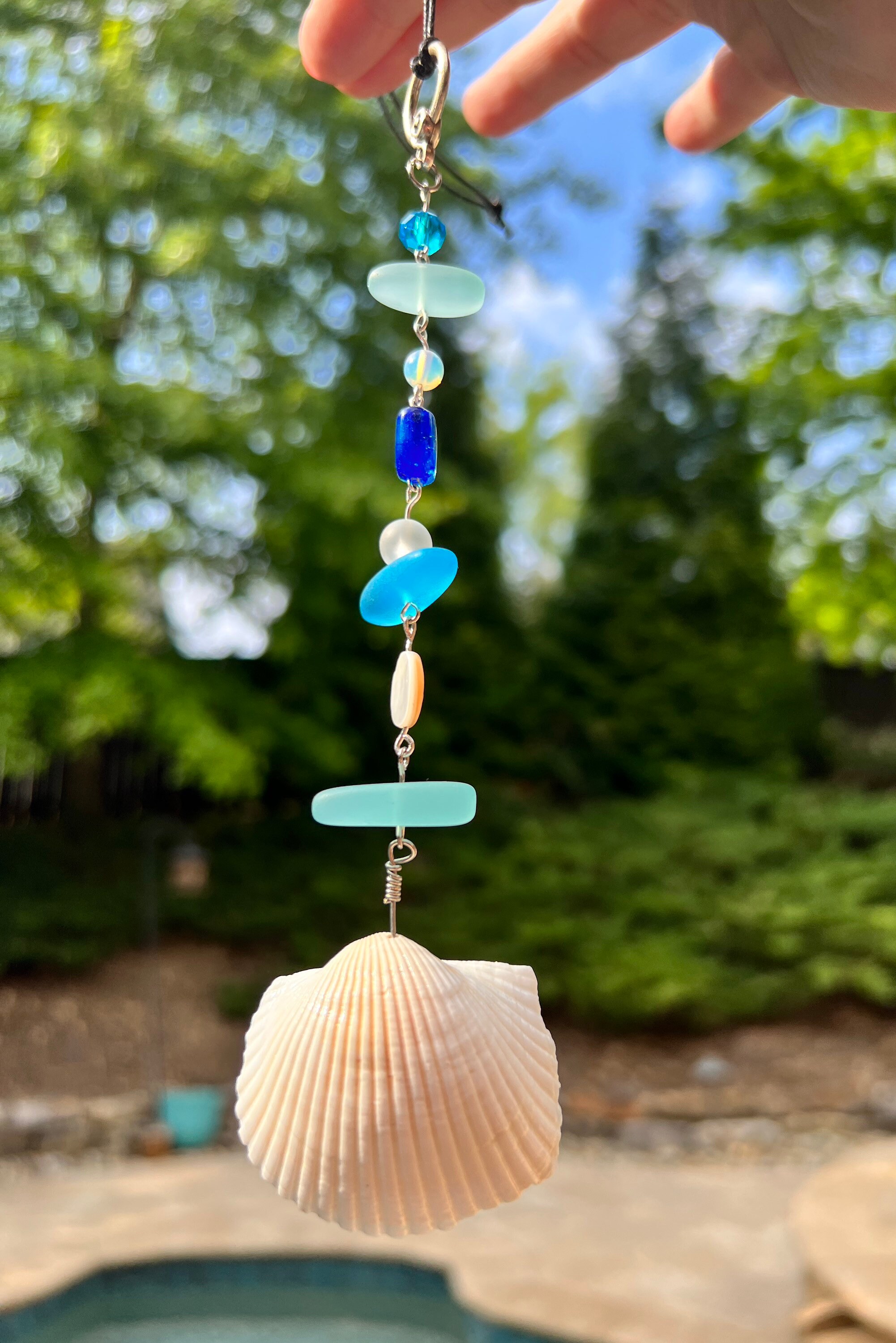 Sun Catcher Beachy Beaded Sea Shell Sea Glass/blue Aqua Green - Etsy