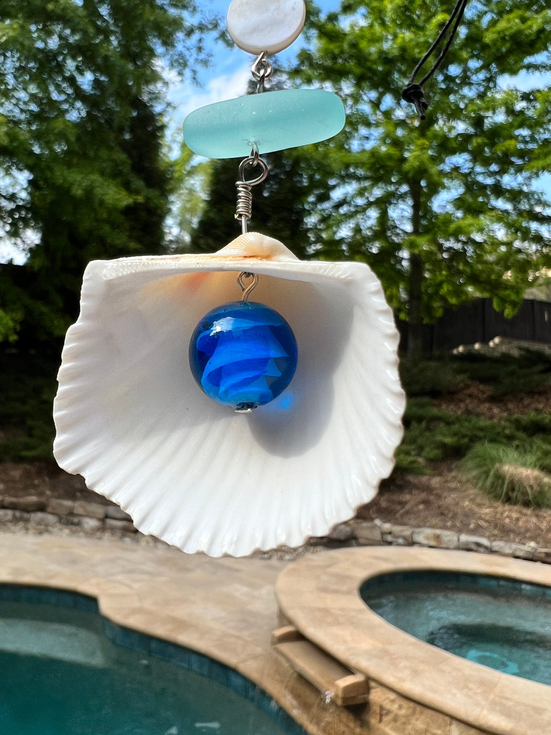 Sun Catcher Beachy Beaded Sea Shell Sea Glass/blue Aqua Green - Etsy