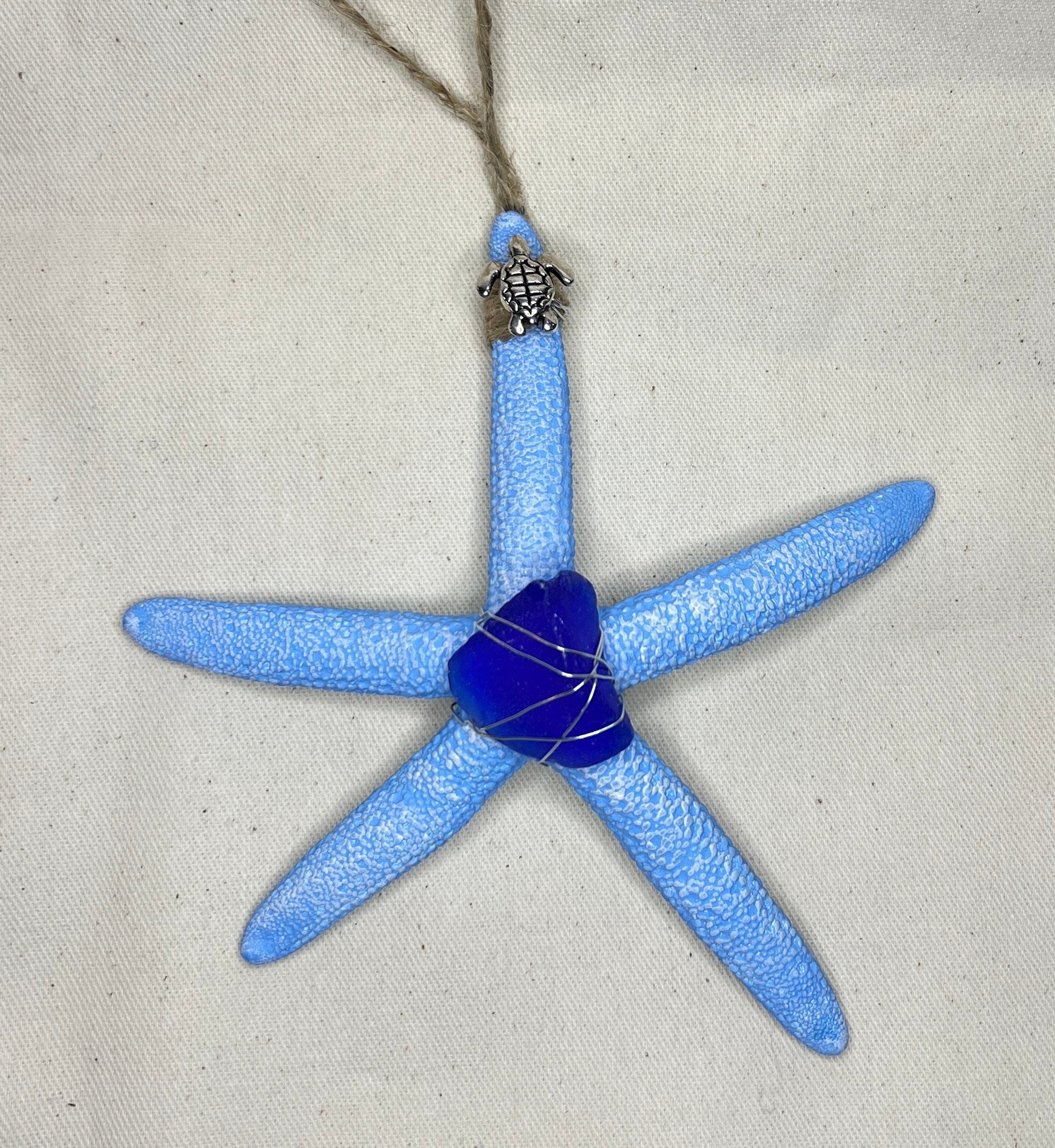 Starfish Christmas Ornaments/sea Glass/coastal Decor/hand Painted Blue ...