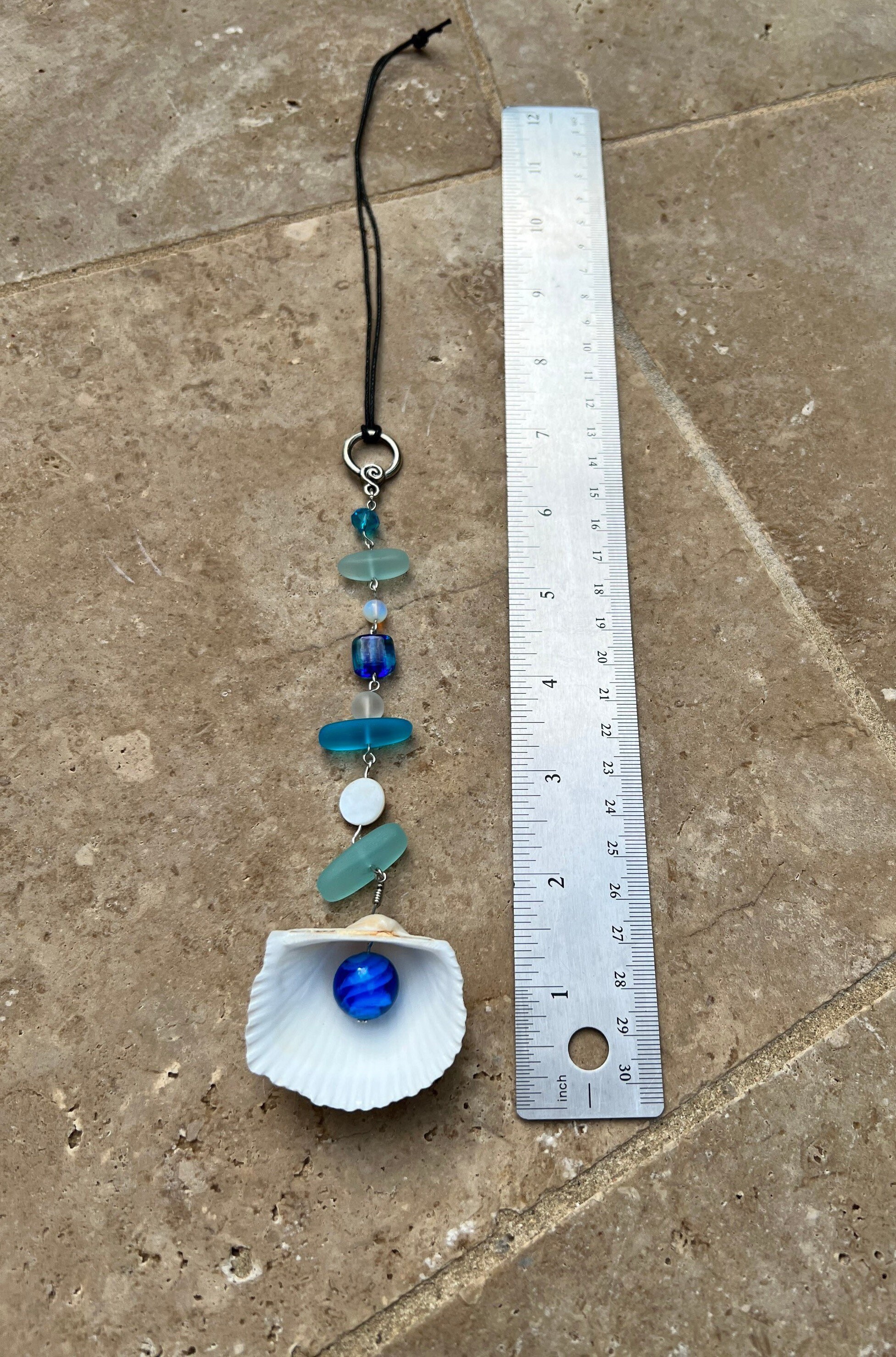 Sun Catcher Beachy Beaded Sea Shell Sea Glass/blue Aqua Green - Etsy