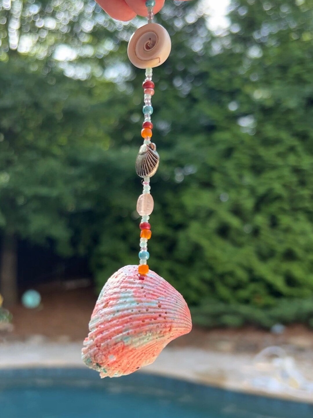Sun Catcher Beachy Beaded Sea Shell Sea Glass/peach Aqua - Etsy