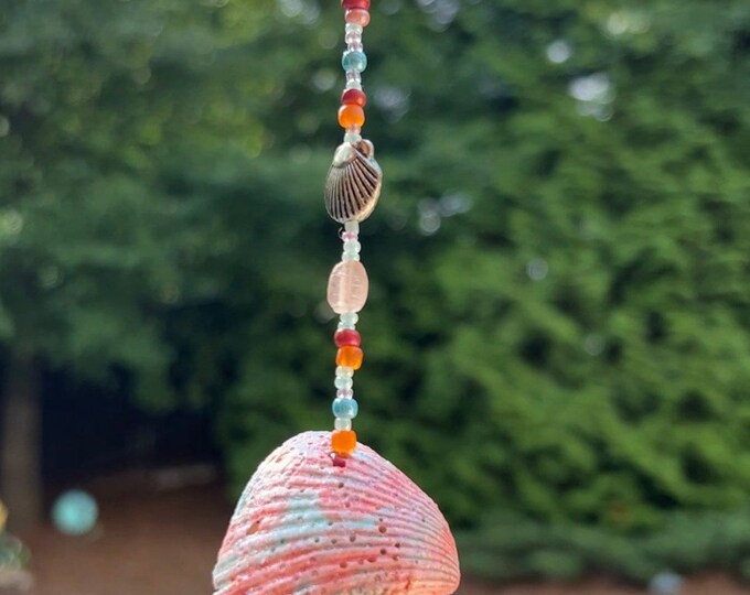 Sun Catcher Beachy Beaded Sea Shell Sea Glass/peach Aqua Silver/boho ...