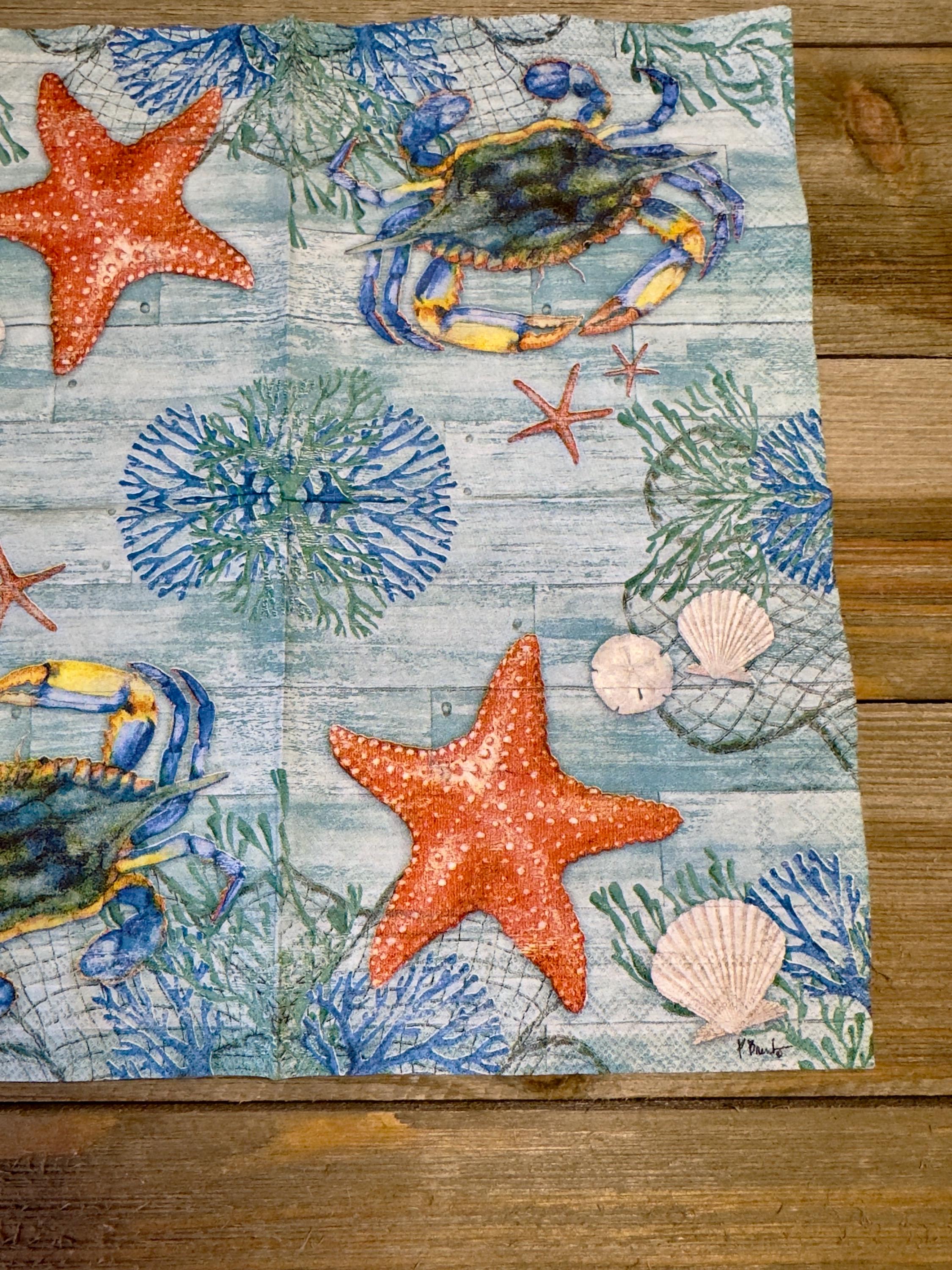 Decoupage Paper Napkins/ocean Theme/starfish Blue Crabs Coral/nautical ...