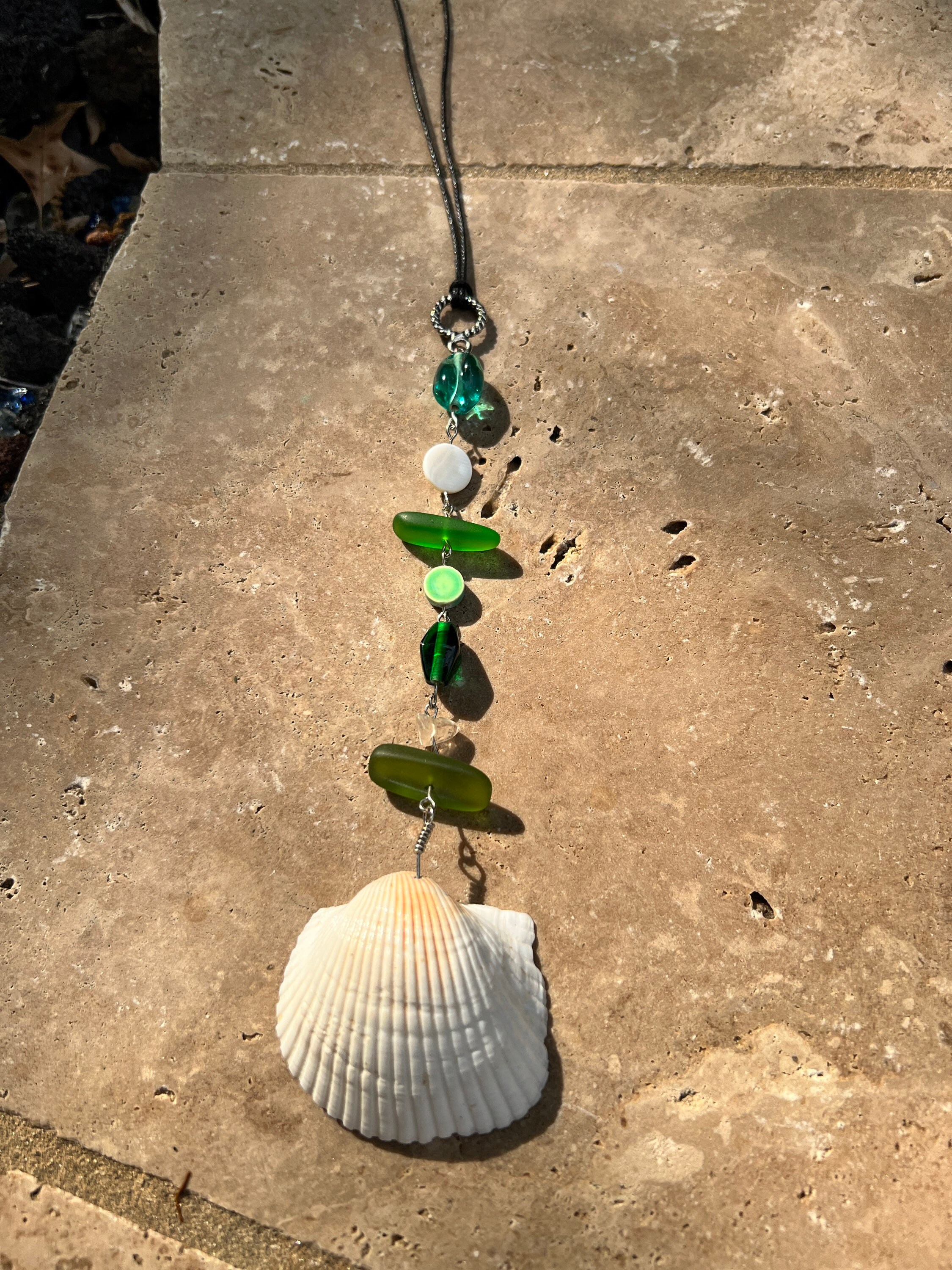Suncatcher Ornament/beachy Beaded Sea Shell Sea Glass/aqua Green Silver ...