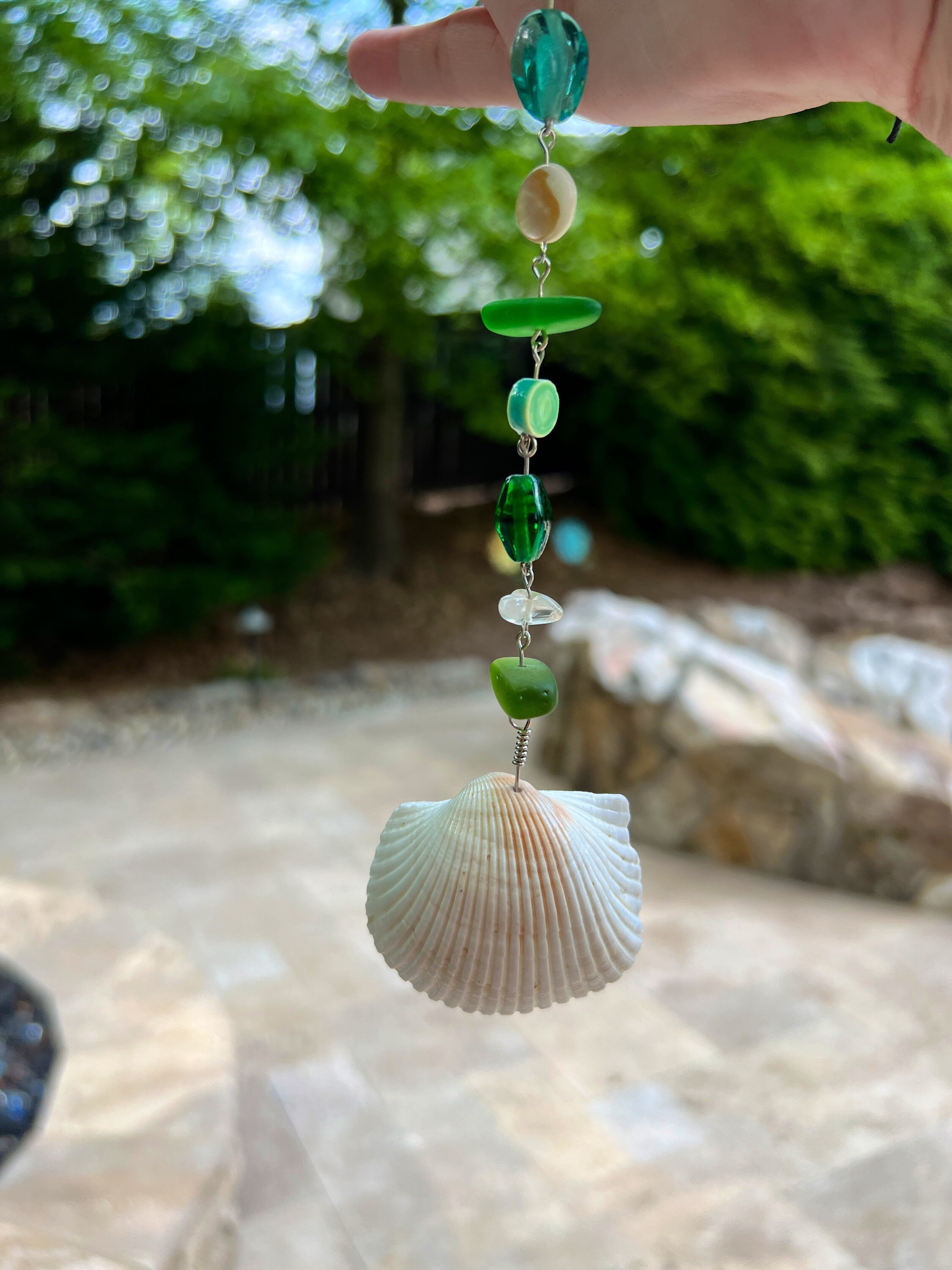 Suncatcher Ornament/beachy Beaded Sea Shell Sea Glass/aqua Green Silver ...