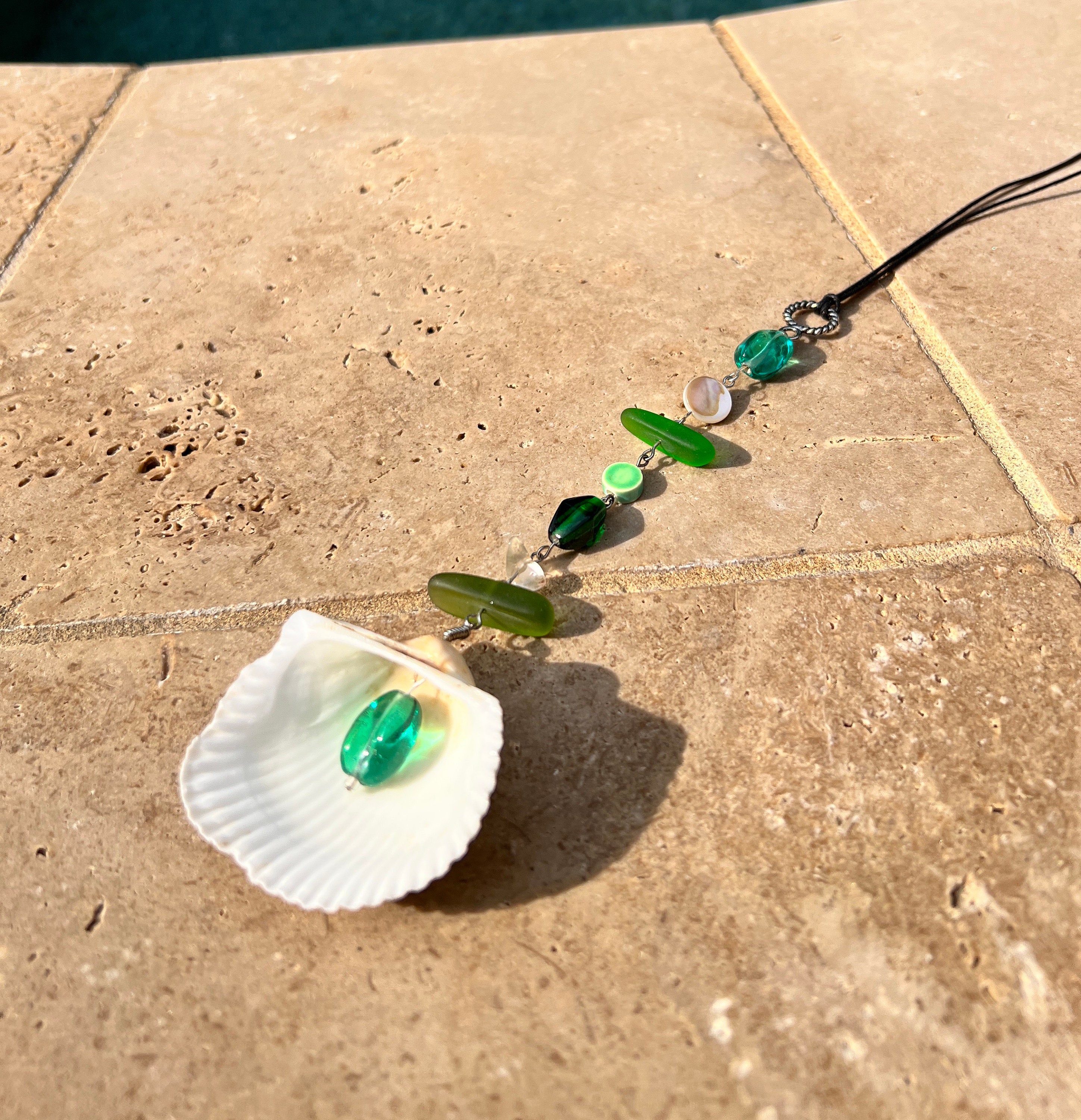 Suncatcher Ornament/beachy Beaded Sea Shell Sea Glass/aqua Green Silver ...