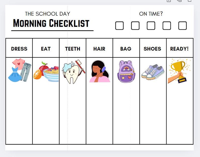 Morning Routine Checklist for Kids | Before School Printable Chart - Etsy