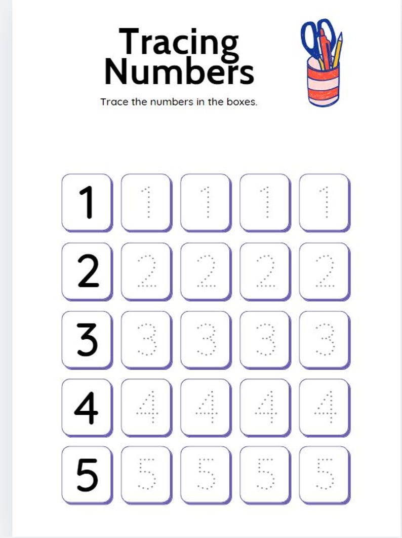 Number Tracing Digital Download - Printable Number Practice Sheets for ...