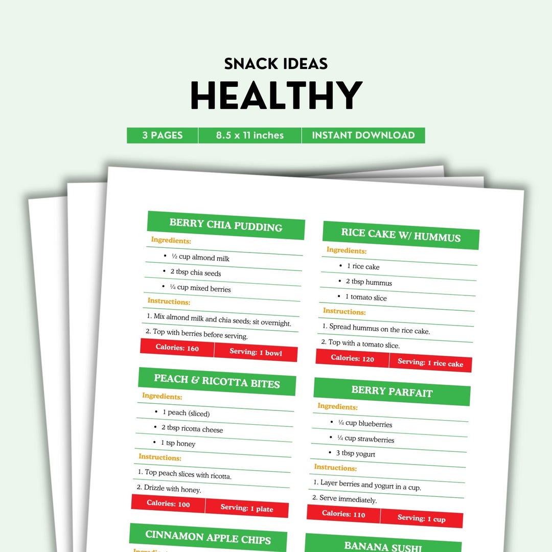 Healthy Snacks | Color PDF | Easy & Nutritious Snack Ideas | Printable ...