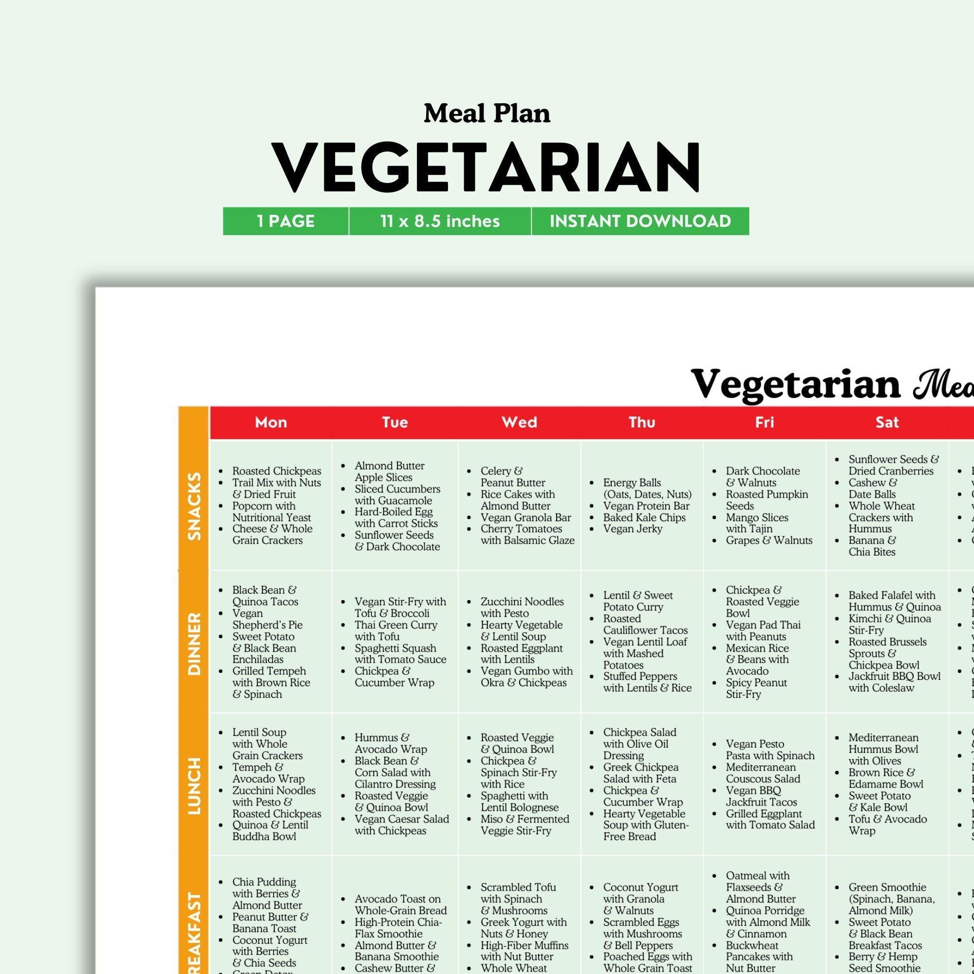 Vegetarian Meal Plan, Vegan Meal Plan, Meal Planning, Vegetarian ...