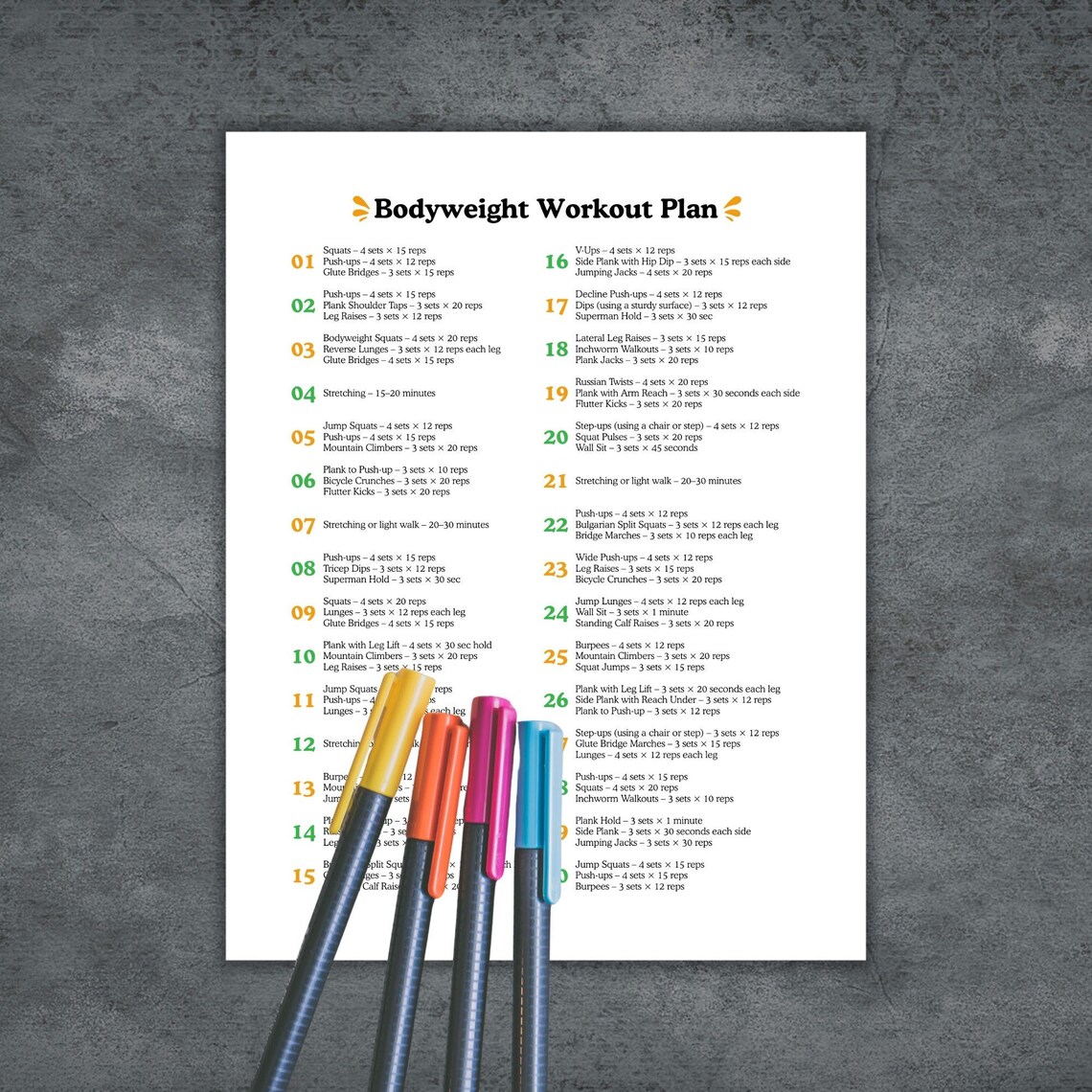 Bodyweight Workout Plan Printable | PDF Download | No-equipment Full ...