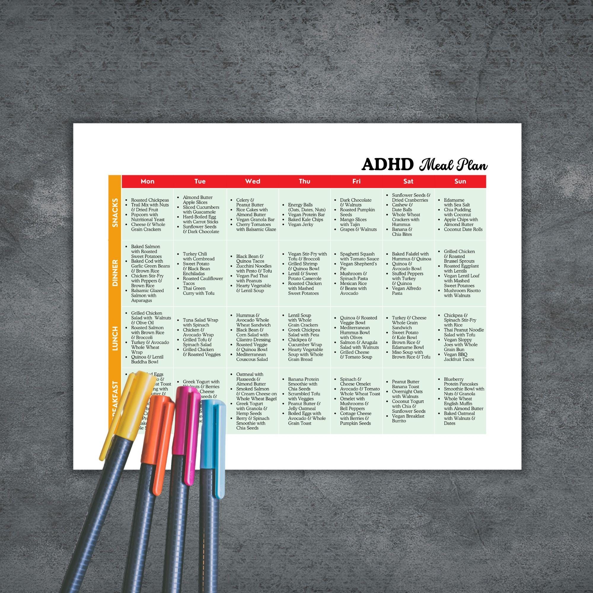 Adhd Meal Plan, Adhd Planner, Meal Planner, Grocery List, Meal Prep ...