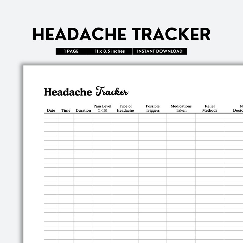 Headache Tracker, Migraine Tracker, Symptom Tracker, Migraine Log ...