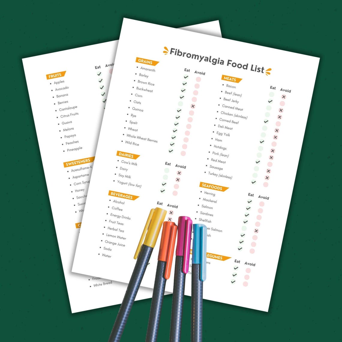 Fibromyalgia Diet Food List Printable | Color PDF | Foods to Eat ...