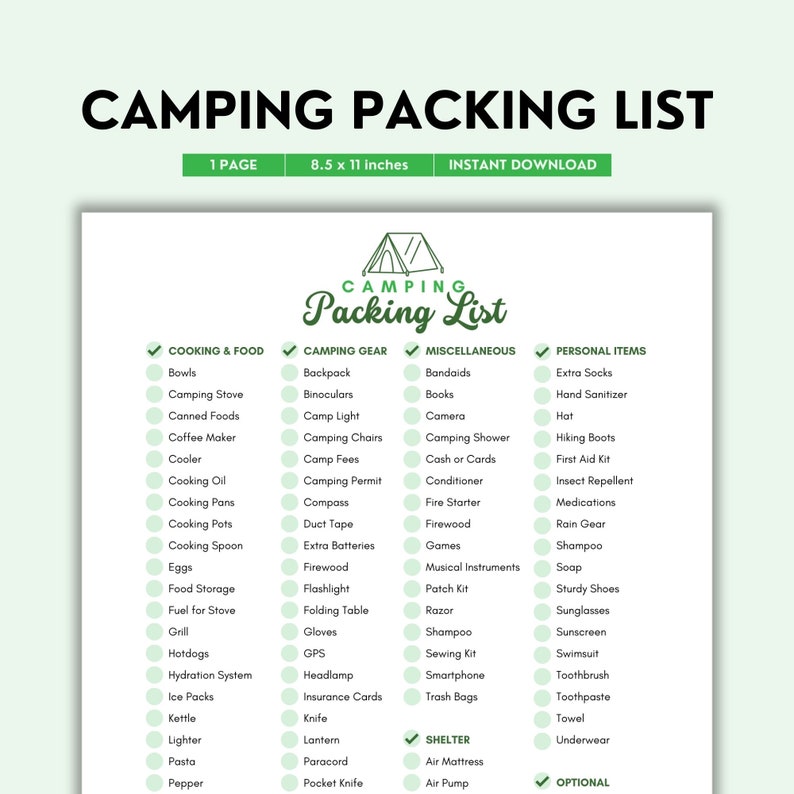 Camping Packing List, Travel Packing List, Packing Checklist, Camping ...
