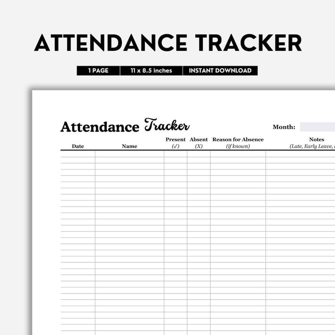 Attendance Tracker Printable | B&W PDF | Easy Daily and Monthly Log for ...