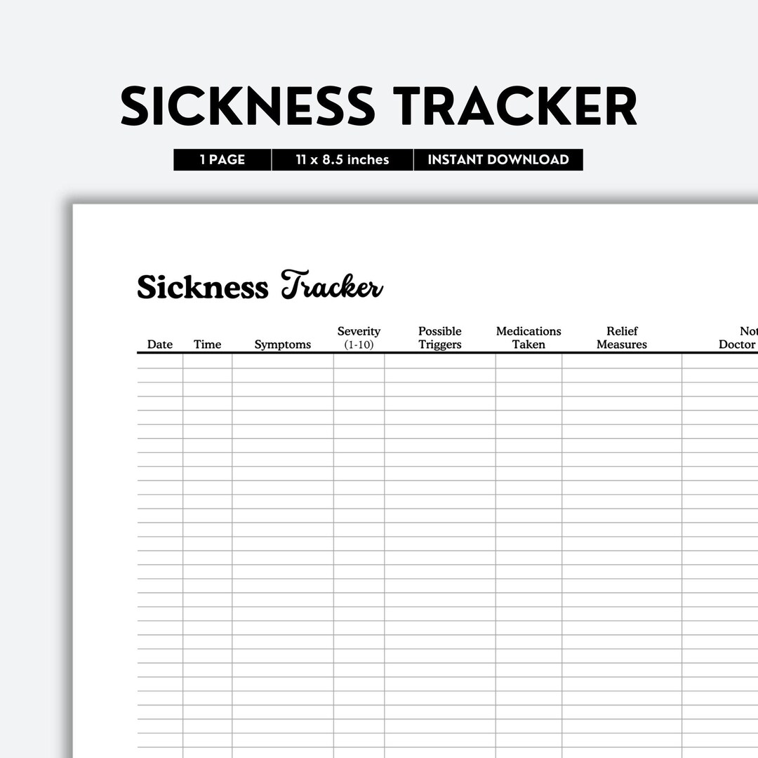 Sickness Tracker, Health Tracker, Symptom Tracker, Illness Tracker ...