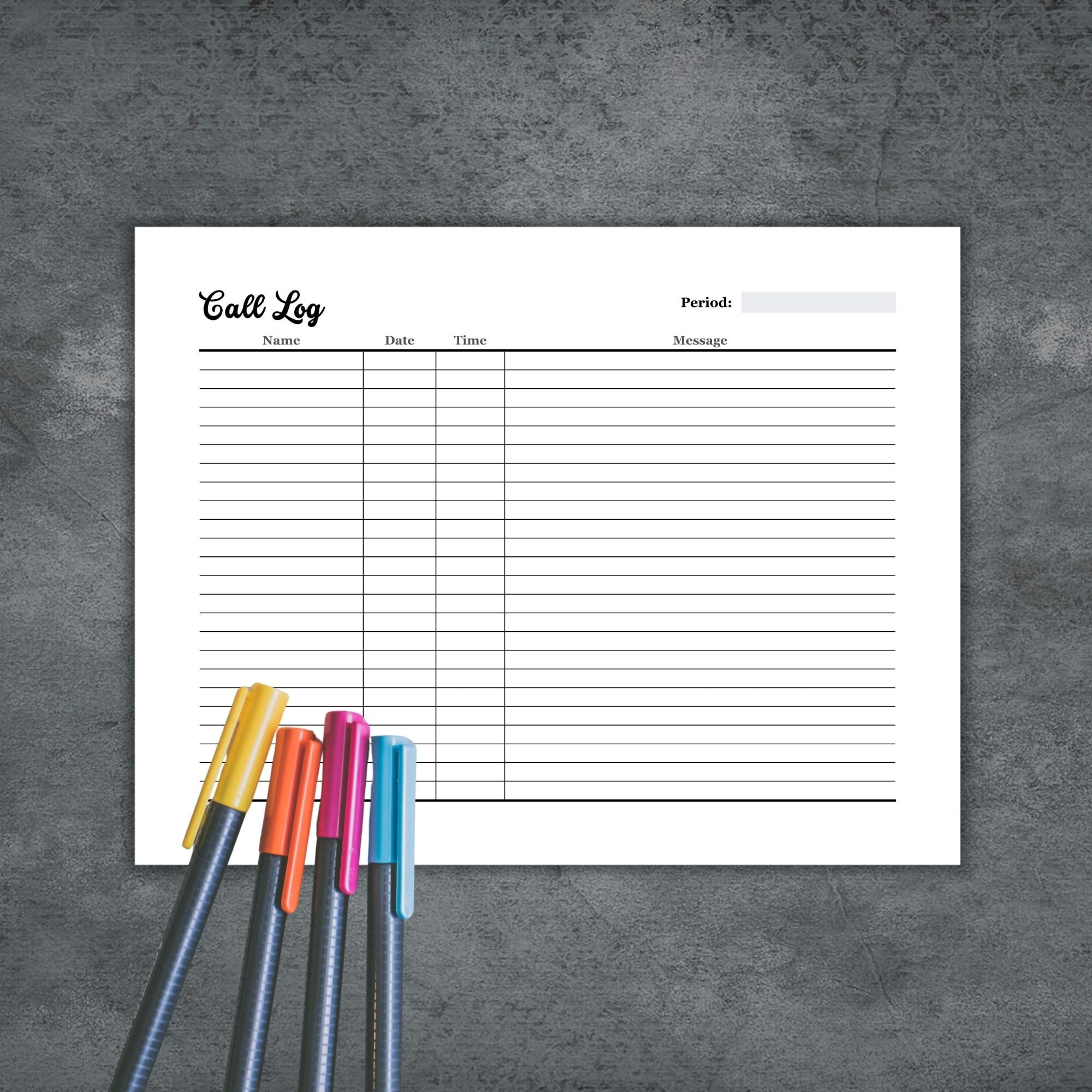 Call Log Printable | B&W PDF | Track Phone Calls With Date, Time, Name ...