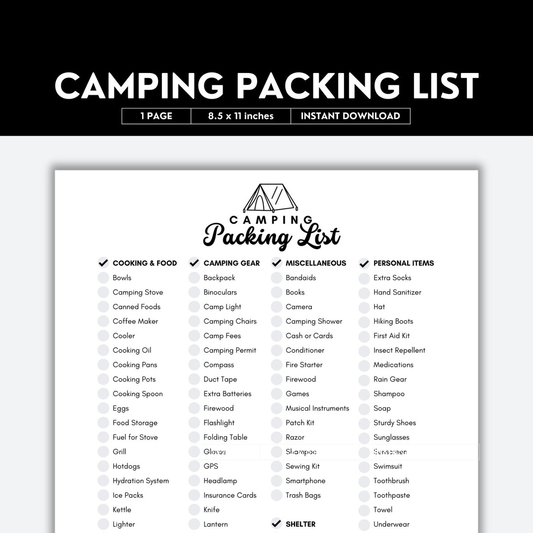 Camping Packing List, Travel Packing List, Packing Checklist, Camping ...