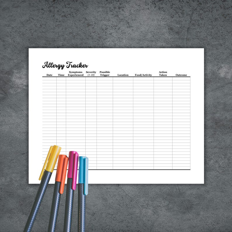 Allergy Tracker, Allergy Log, Allergy Journal, Symptom Tracker, Food ...