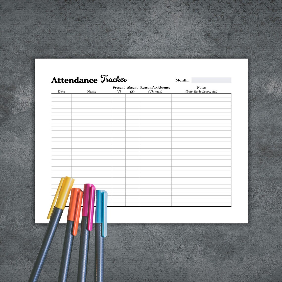 Attendance Tracker Printable | B&W PDF | Easy Daily and Monthly Log for ...