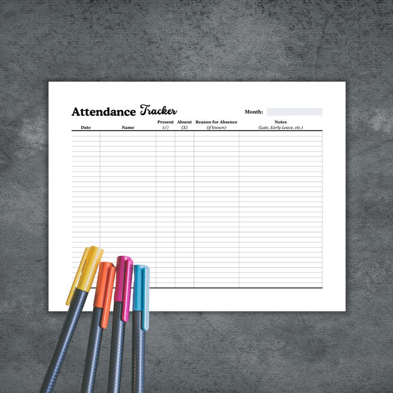 Attendance Tracker Printable | B&W PDF | Easy Daily and Monthly Log for ...