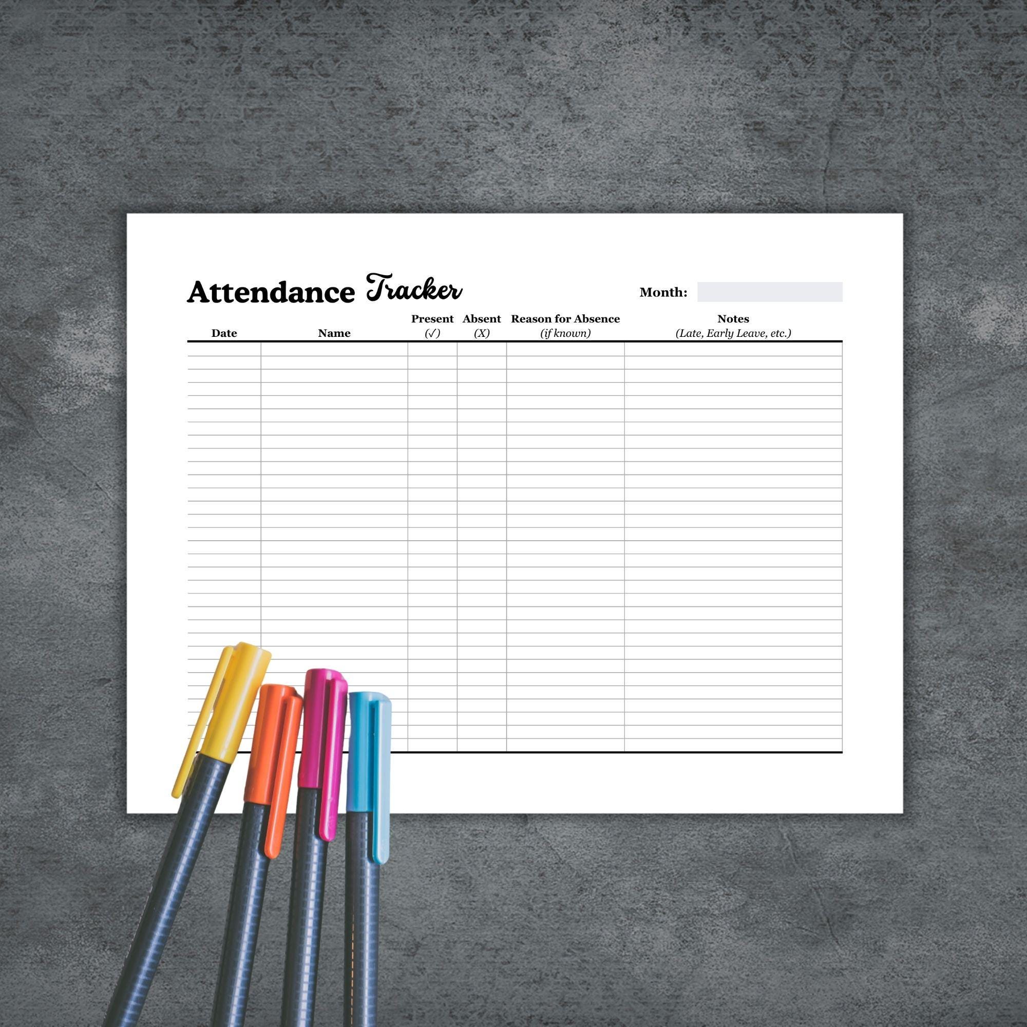 Attendance Tracker Printable | B&W PDF | Easy Daily and Monthly Log for ...