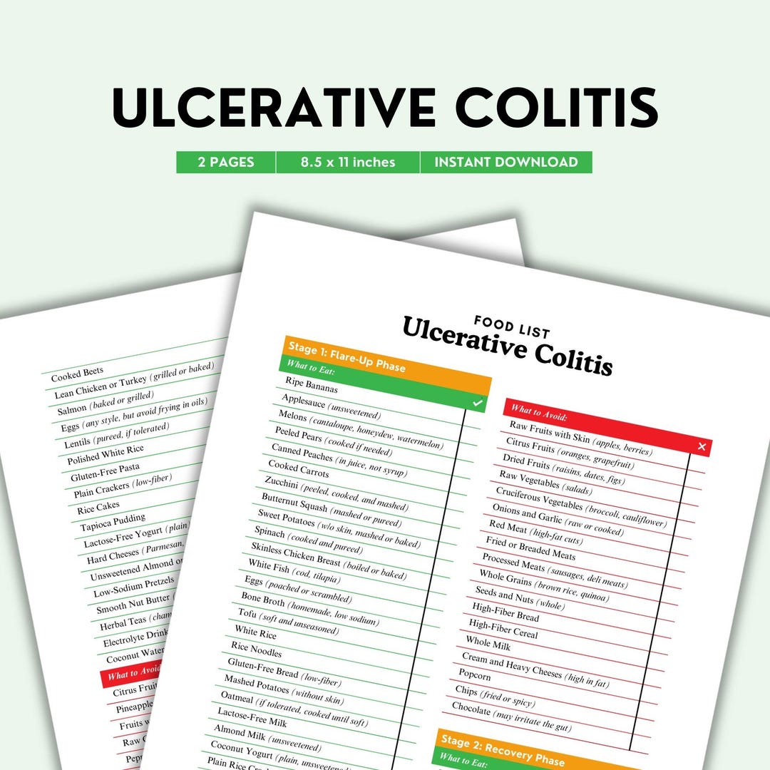 Ulcerative Colitis Food List | Color PDF | Foods to Eat & Avoid ...
