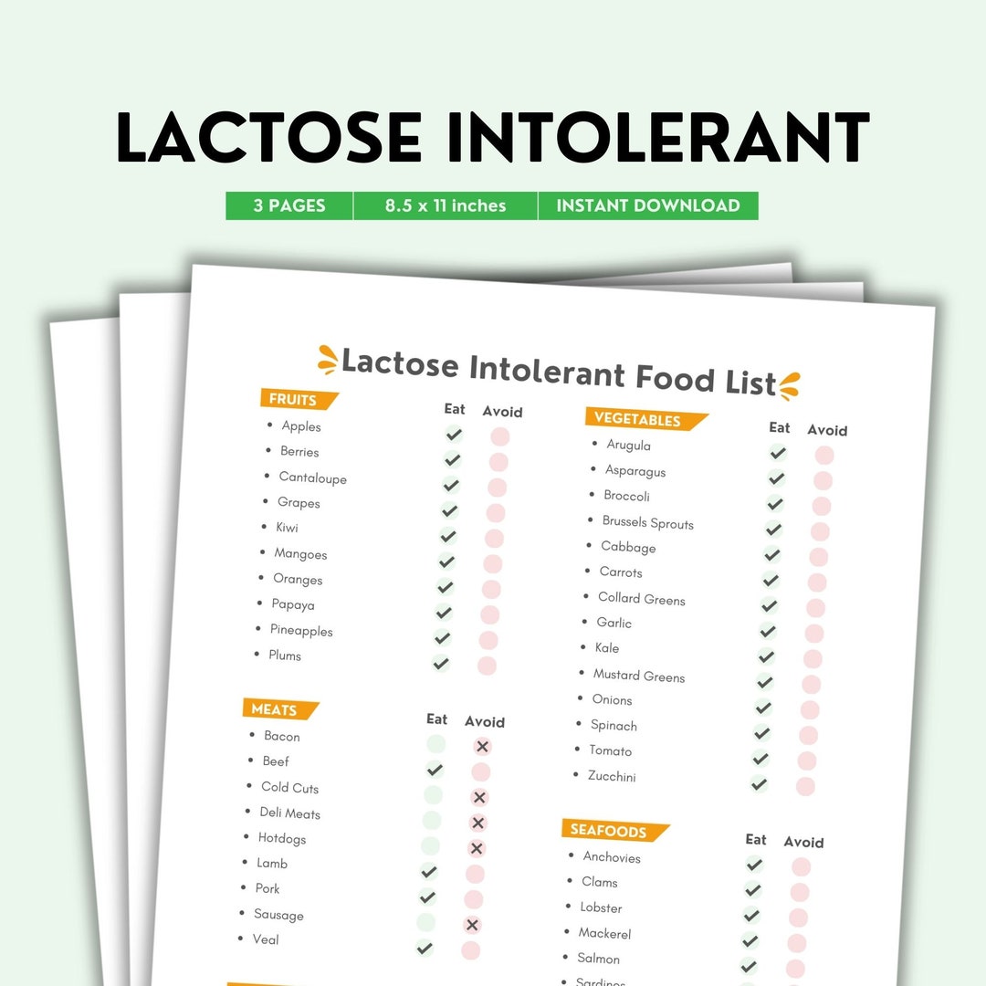 Lactose Intolerant Food List Printable | Color PDF | Easy Eat & Avoid Foods Guide for Dairy-free ...