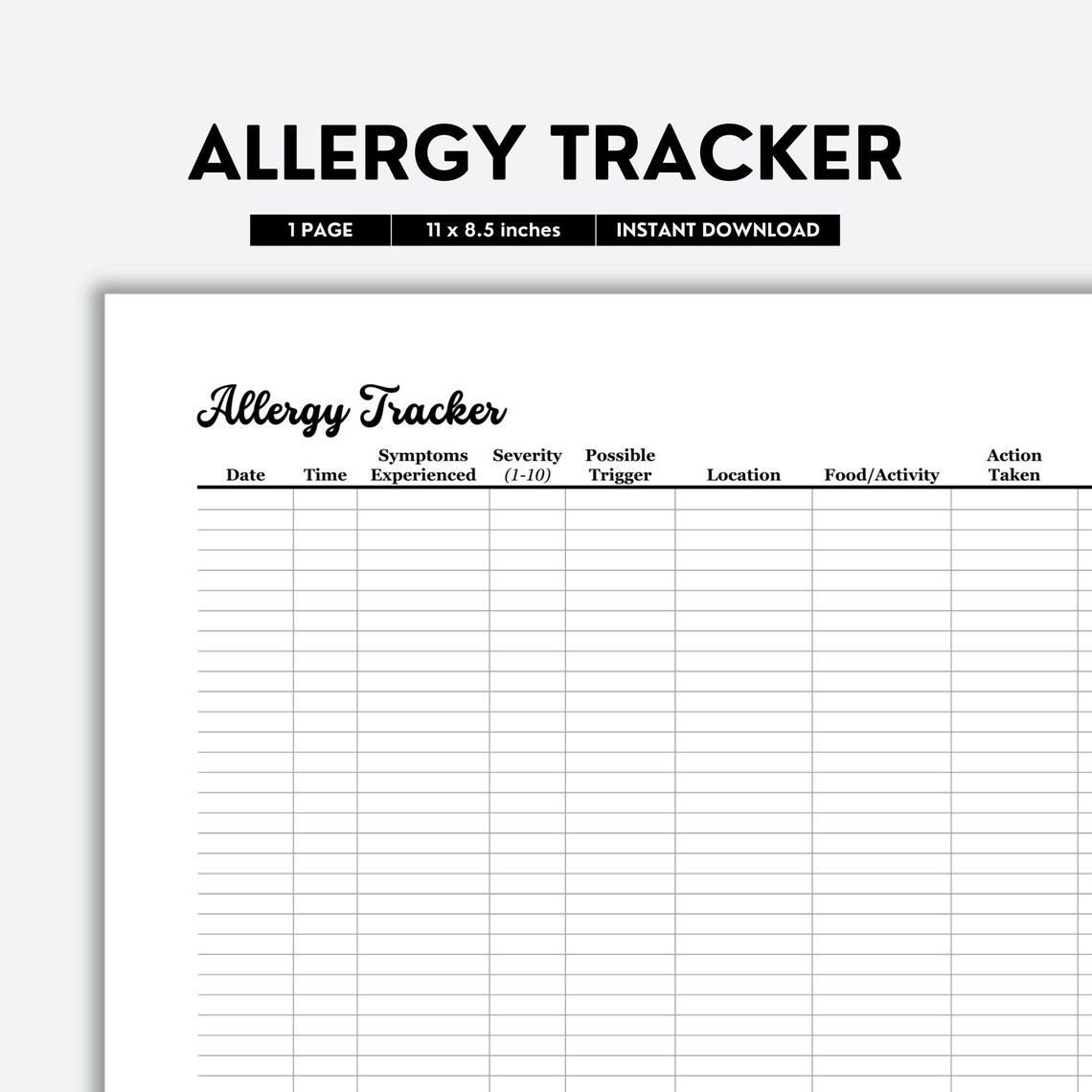 Allergy Tracker, Allergy Log, Allergy Journal, Symptom Tracker, Food ...