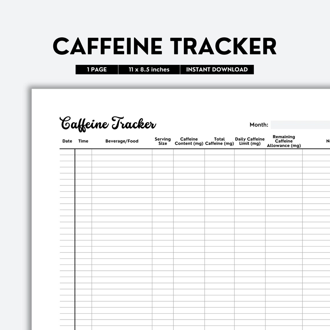 Caffeine Tracker, Coffee Tracker, Habit Tracker, Health Tracker, Food ...