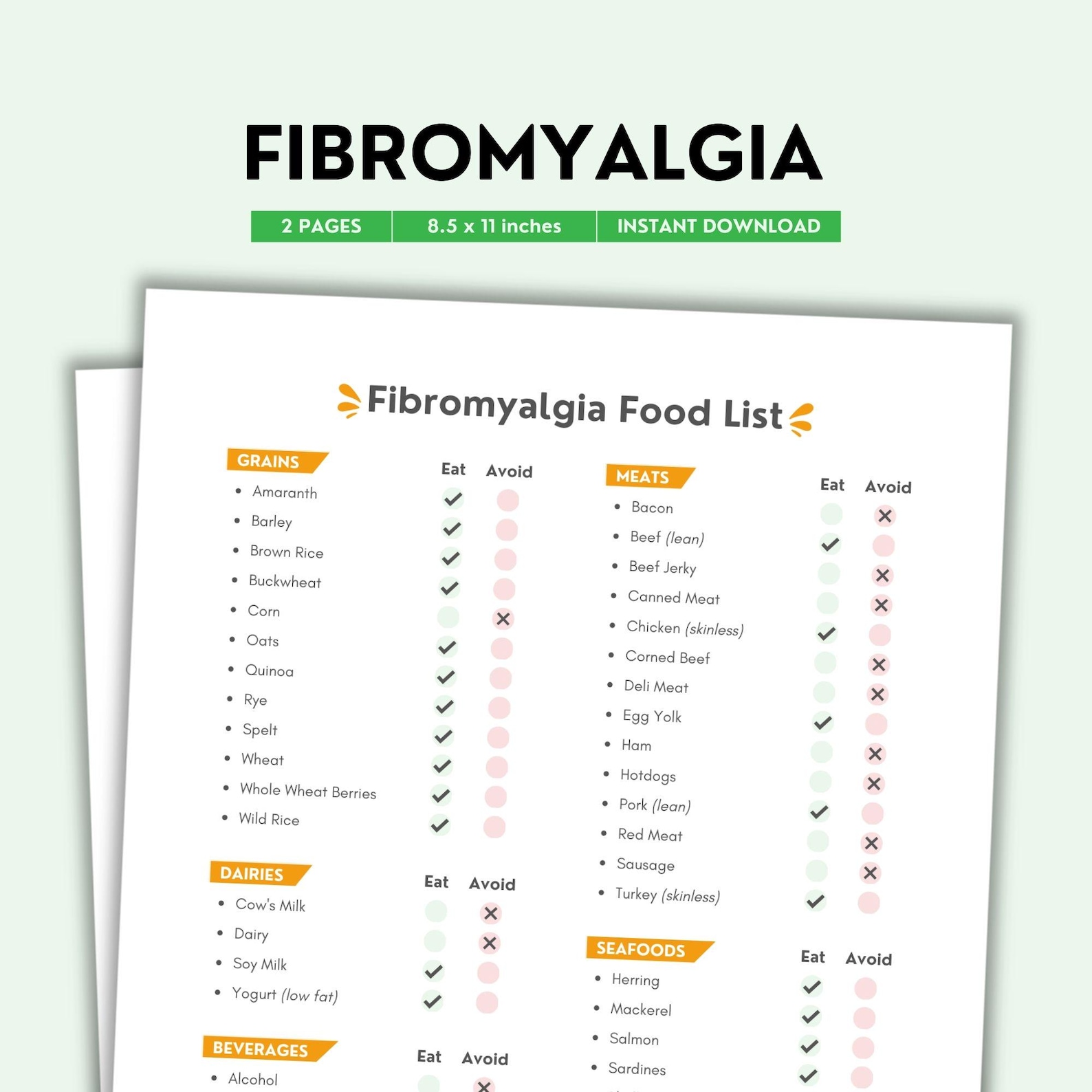 Fibromyalgia Diet Food List Printable | Color PDF | Foods to Eat ...