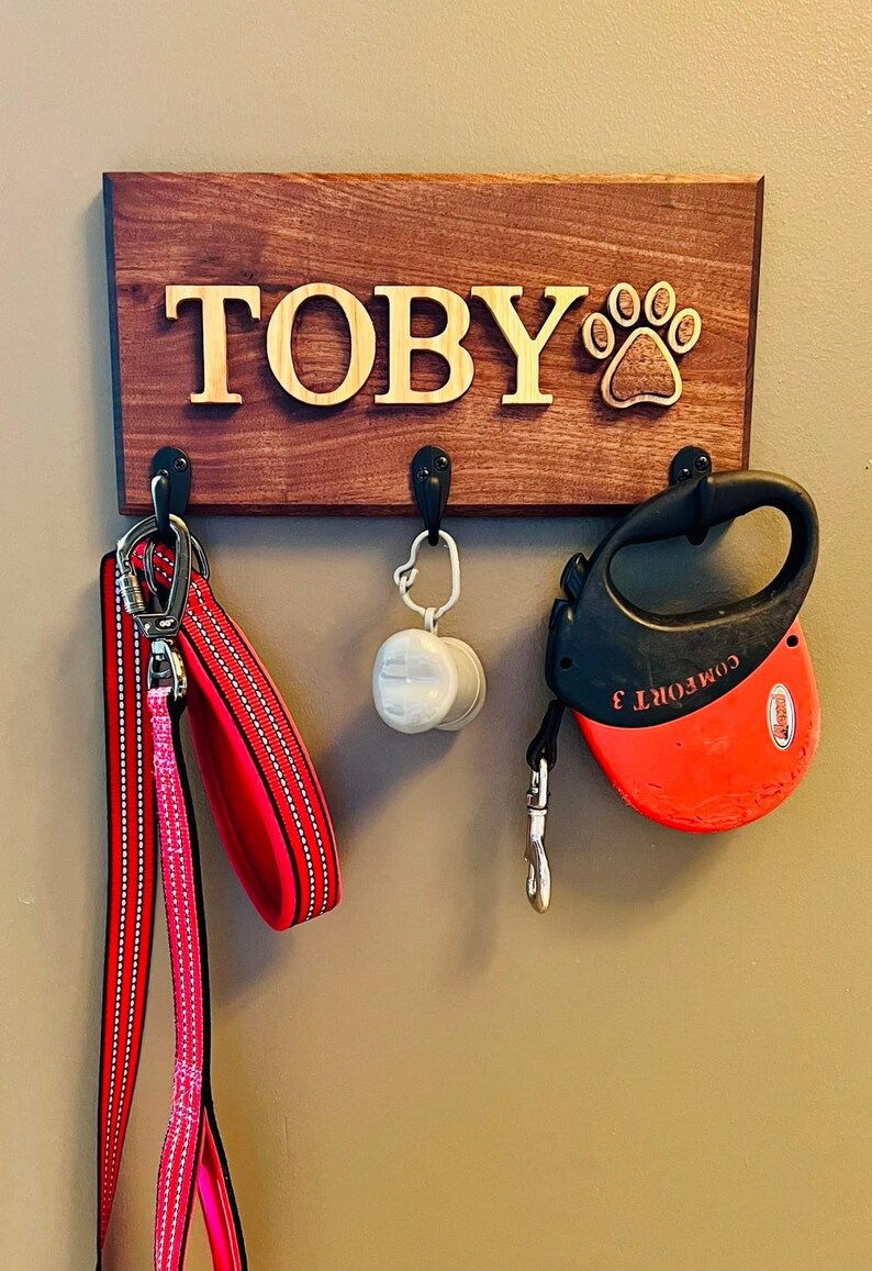Personalized Dog Leash Sign With Hooks - Etsy
