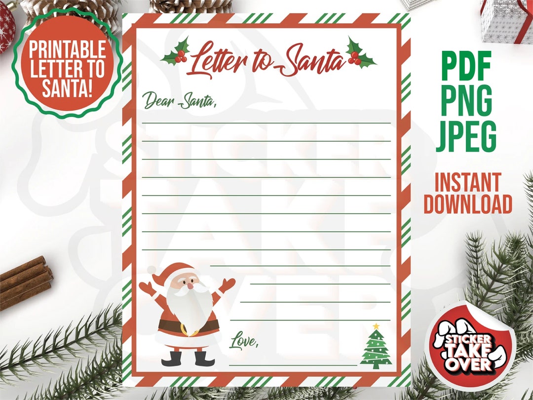 Letter to Santa PRINTABLE Pdf Png, Jpeg Christmas Letter Santa Claus ...