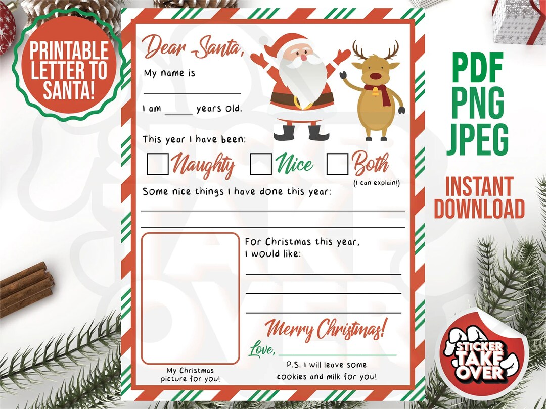 Carta a Santa IMPRIMIBLE pdf, png, jpeg / Carta de Navidad / Santa ...