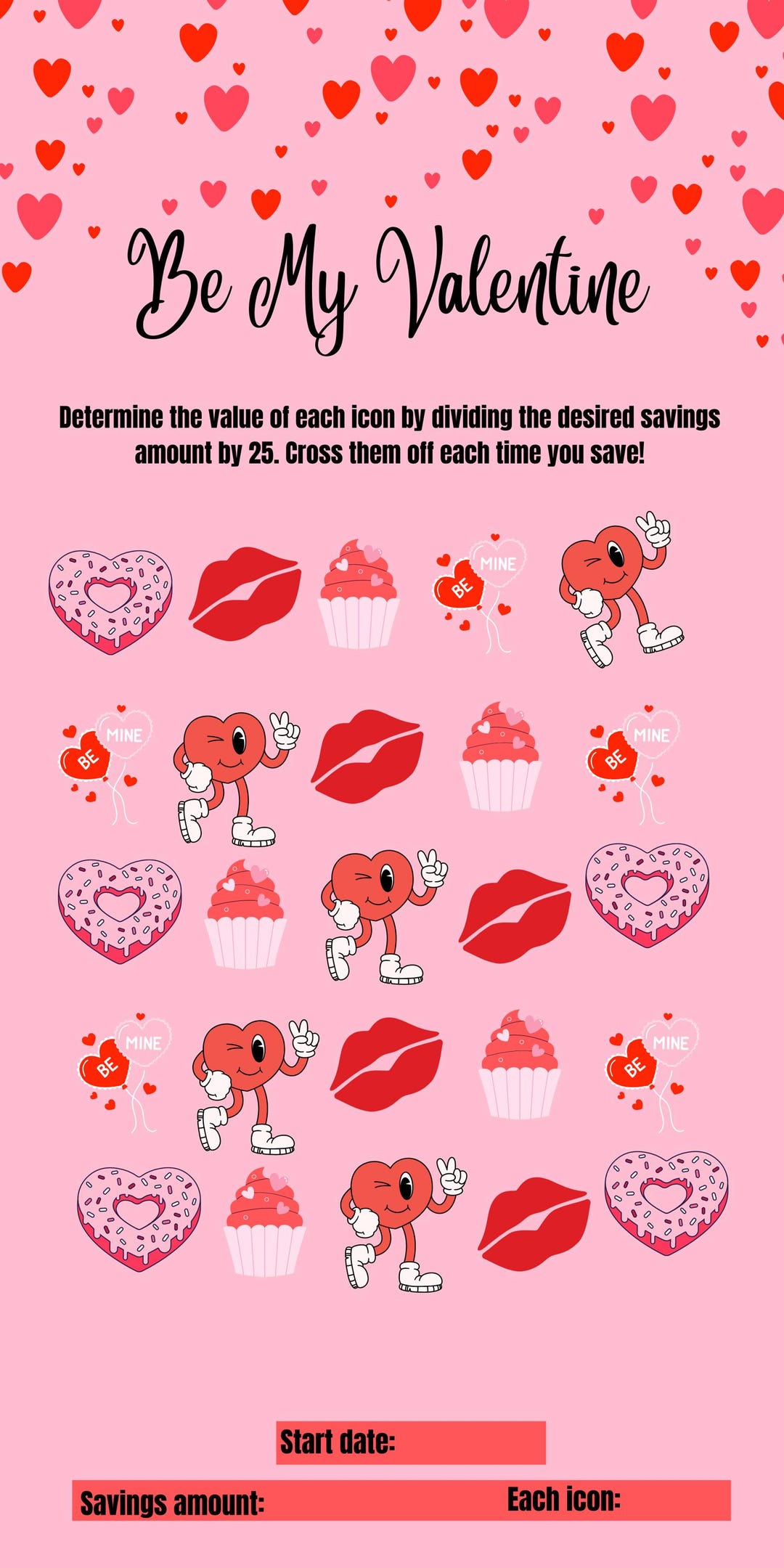 Printable Valentine's Savings Trackerdigital Savings Challengeprintable ...