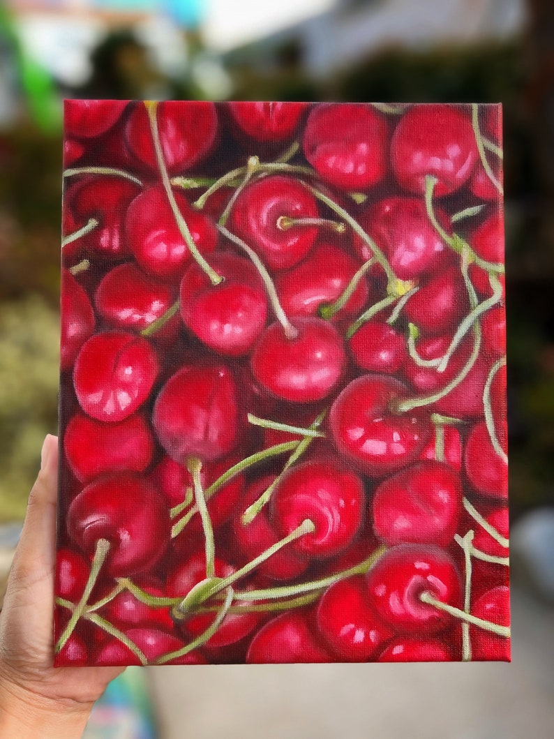ORIGINAL OIL PAINTING | Cherry Painting, Cherries Painting, Modern Art ...