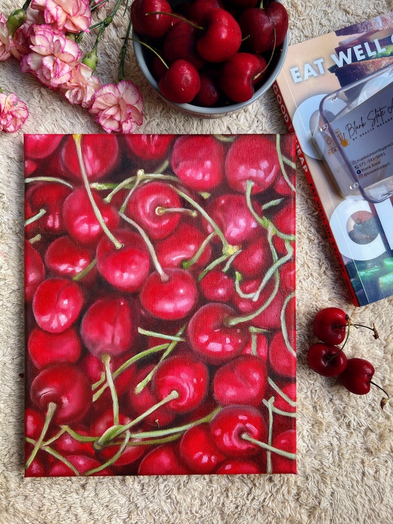 ORIGINAL OIL PAINTING | Cherry Painting, Cherries Painting, Modern Art ...