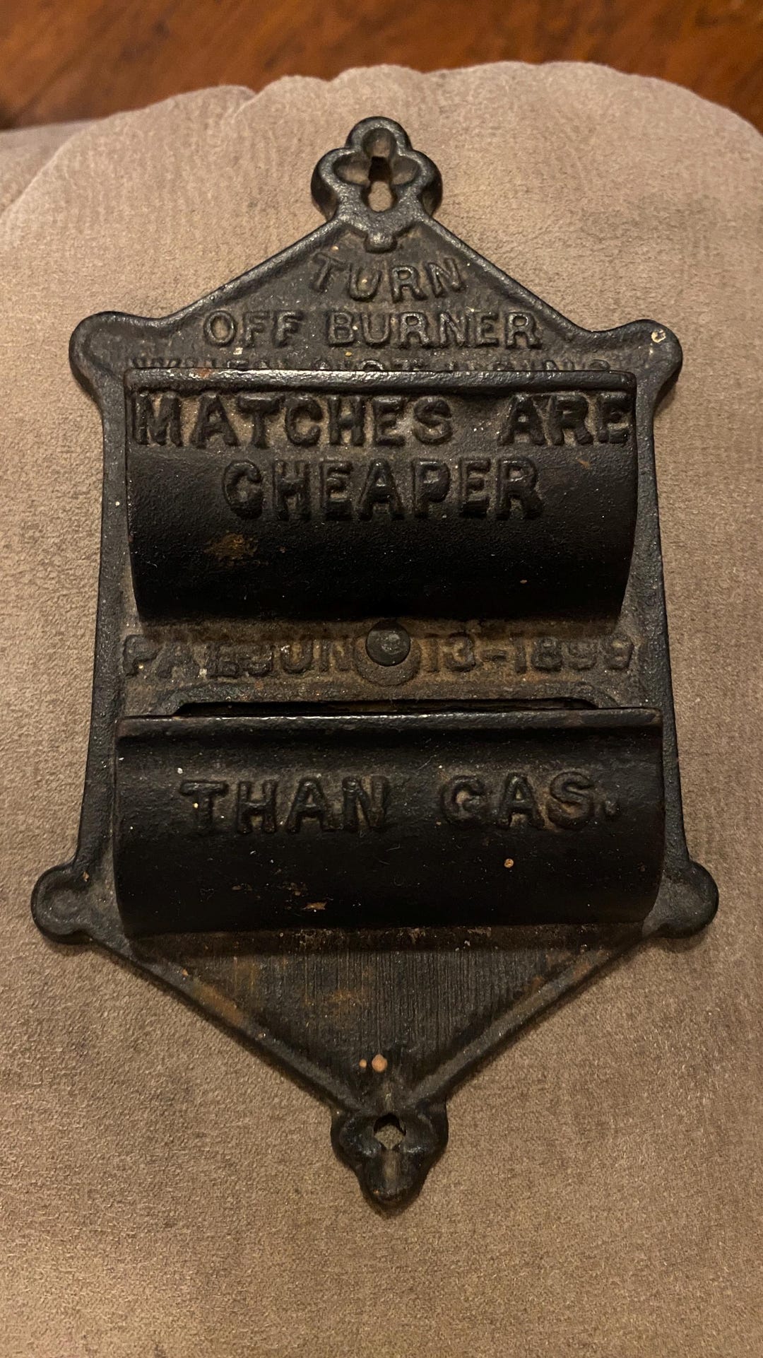 Antique Late 1800’s-early 1900’s Black Castiron Wall Matches Holder for ...